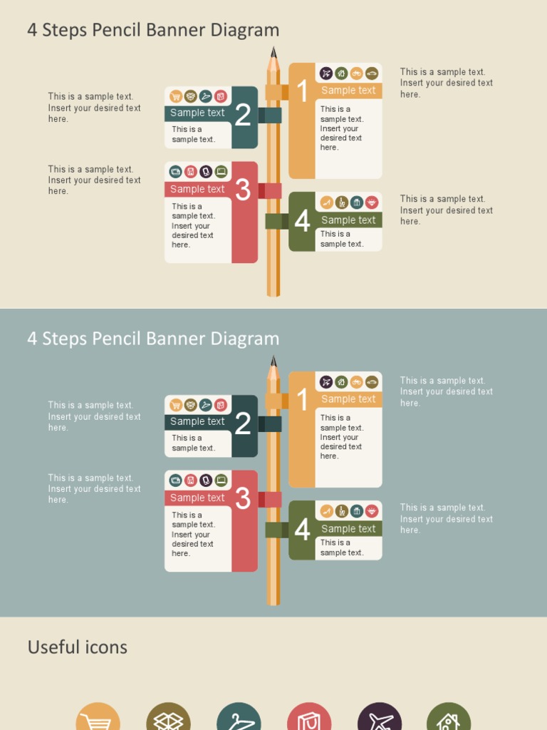 4 Steps Pencil Banner Diagram: Sample Text | PDF