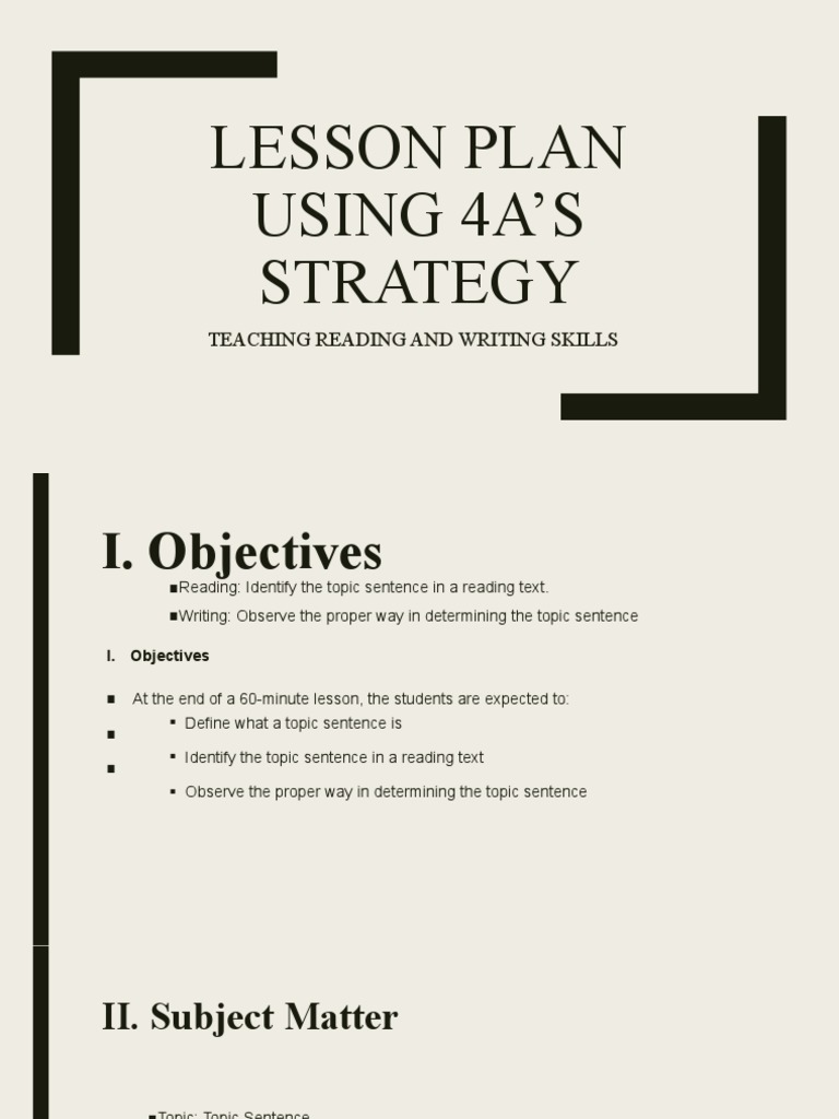 Lesson Plan Using 4A'S Strategy: Teaching Reading and Writing Skills ...