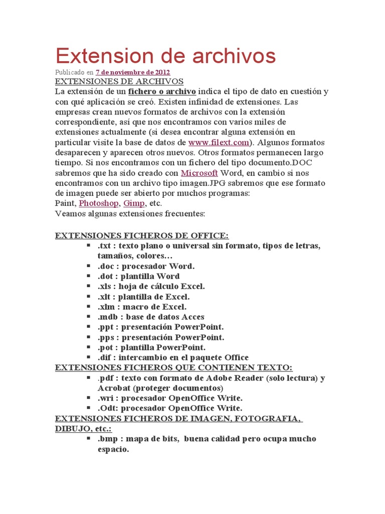 Extension de Archivos | PDF | Microsoft Excel | Microsoft Word