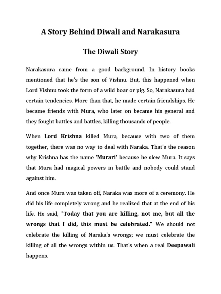 A Story Behind Diwali and Narakasura | PDF