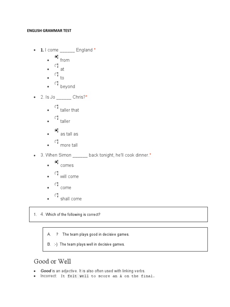 English Grammar Test | PDF | Verb | Subject (Grammar)