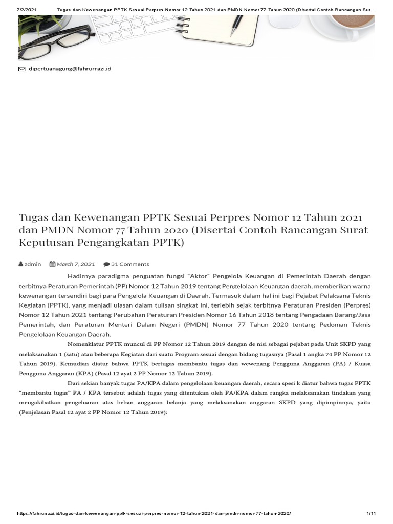 Tugas Dan Kewenangan PPTK Sesuai Perpres Nomor 12 Tahun 2021 Dan PMDN ...