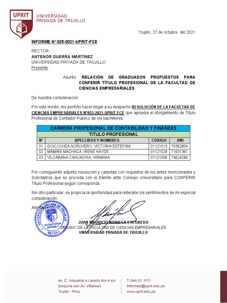 Informe 025-2021-Fce-Titulo Octubre 29 | PDF