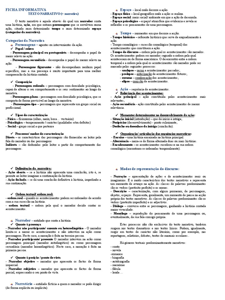 Texto Narrativo - Ficha Inf. | PDF | Tempo | Psicologia