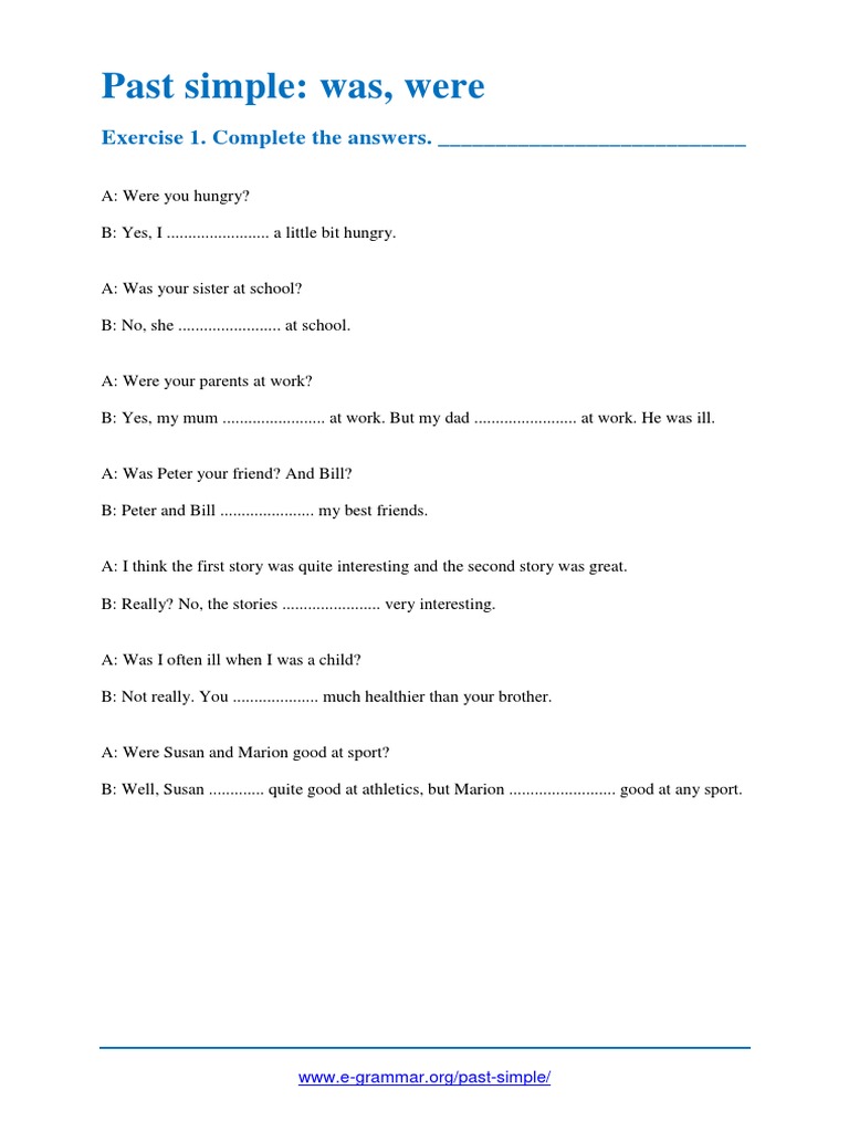 Past Simple Was Were Exercises | PDF