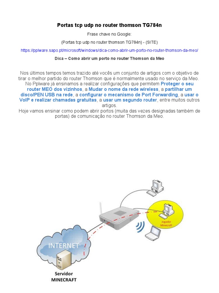 Portas TCP UDP No Router Thomson TG784n | PDF | Rede de computadores ...