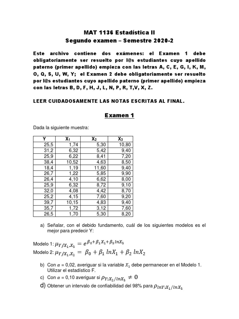 Mat 1136 Segundo Examen 2020-2 | PDF
