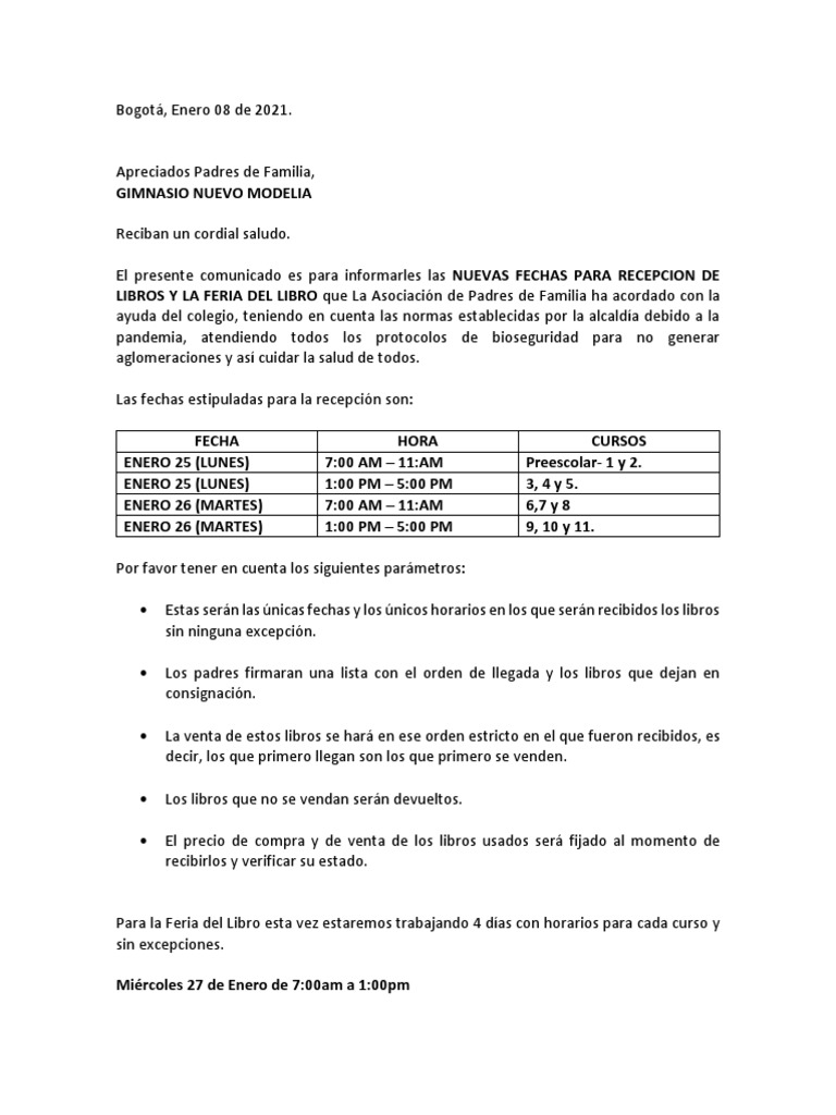 Comunicado Feria Del Libro | PDF