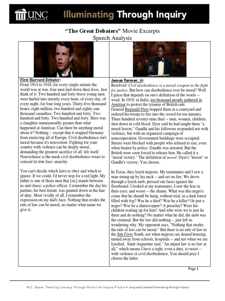 2c. The Great Debaters Speech Analysis | PDF | Civil Disobedience ...