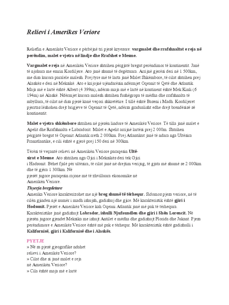 Relievi I Amerikes Veriore | PDF