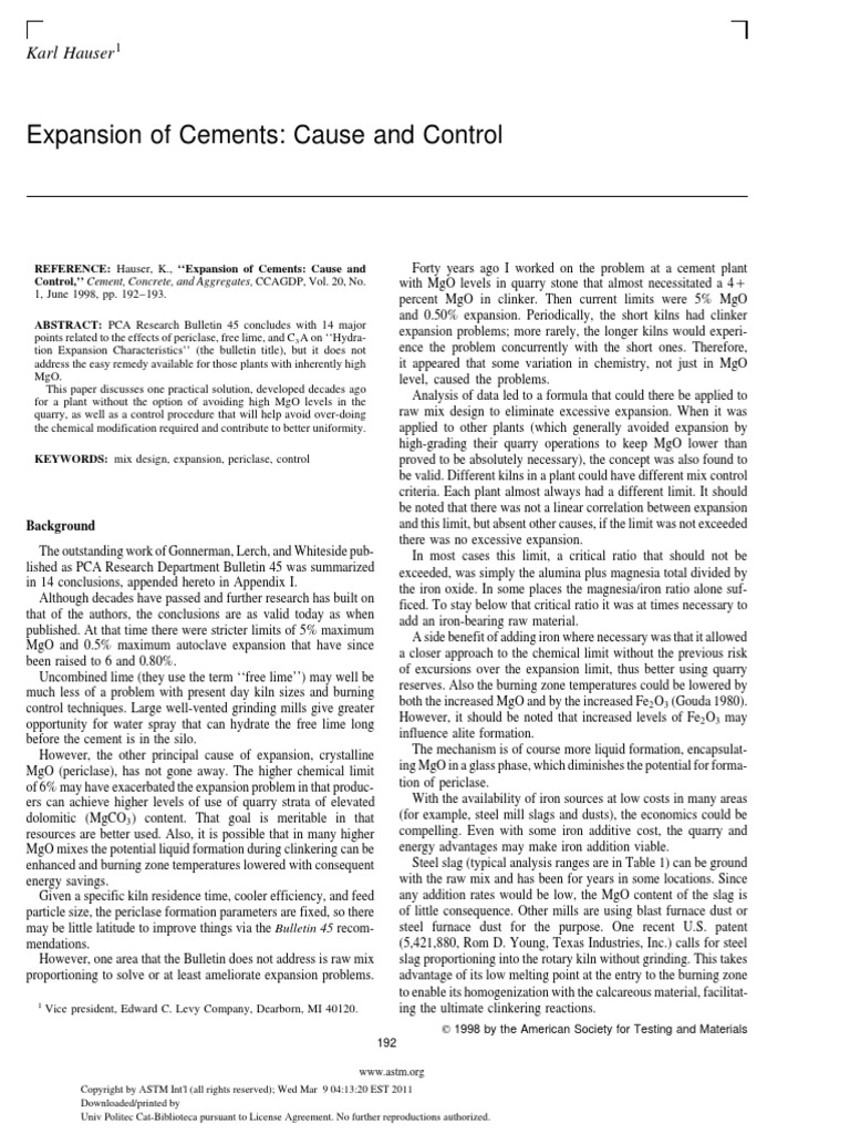 Expansion of Cements. Cause and Control | PDF | Cement | Concrete