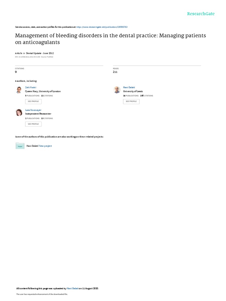 Management of Bleeding Disorders in The Dental Pra | PDF | Coagulation ...