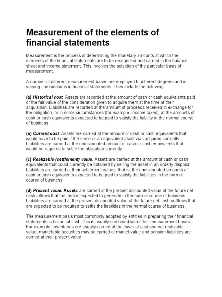 Measurement of The Elements of Financial Statements | PDF