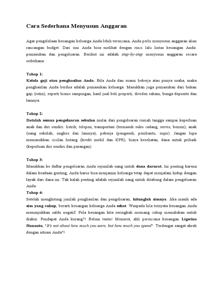 Cara Sederhana Menyusun Anggaran | PDF