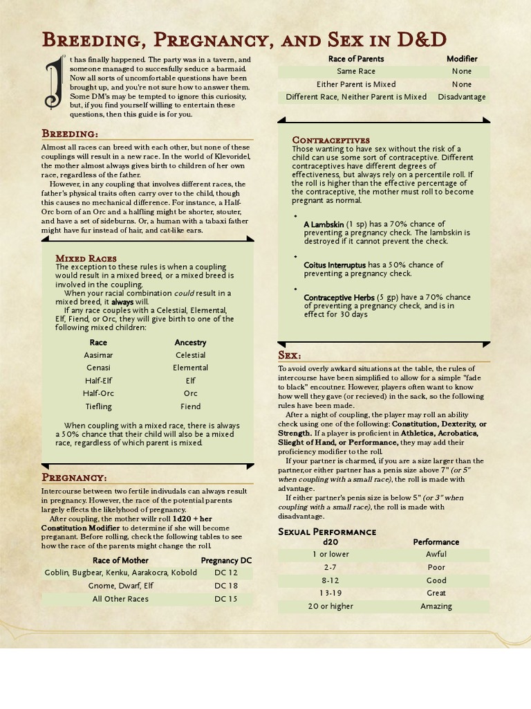 D&D 5E - Pregnancy | PDF | Birth Control | Sexual Intercourse