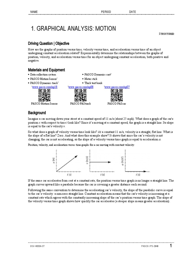 01 AP1 Graphical Analysis Motion S | PDF | Acceleration | Velocity