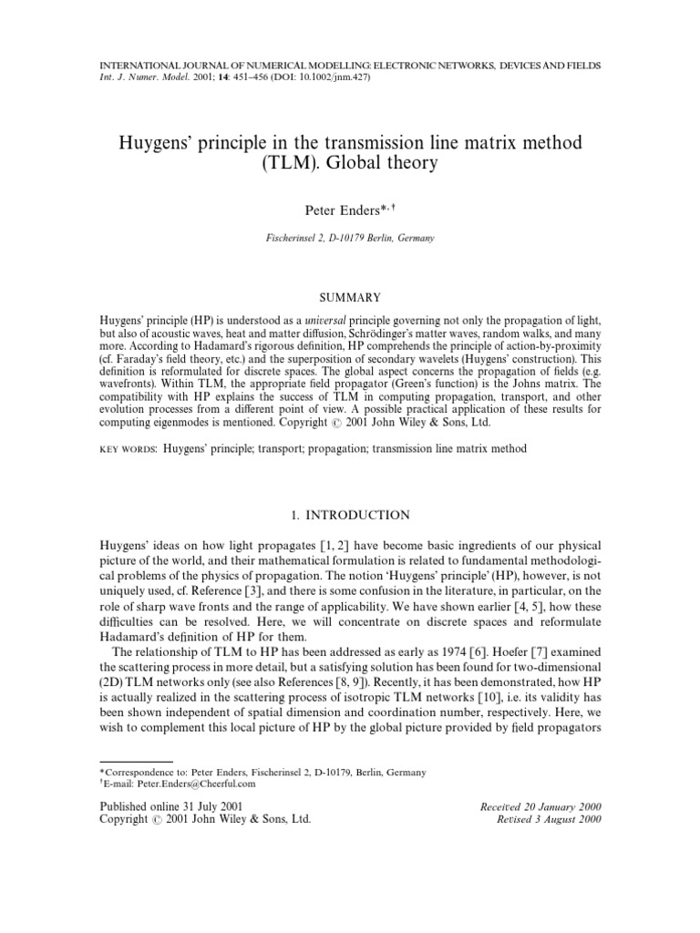 Huygens' Principle in The Transmission Line Matrix Method (TLM ...