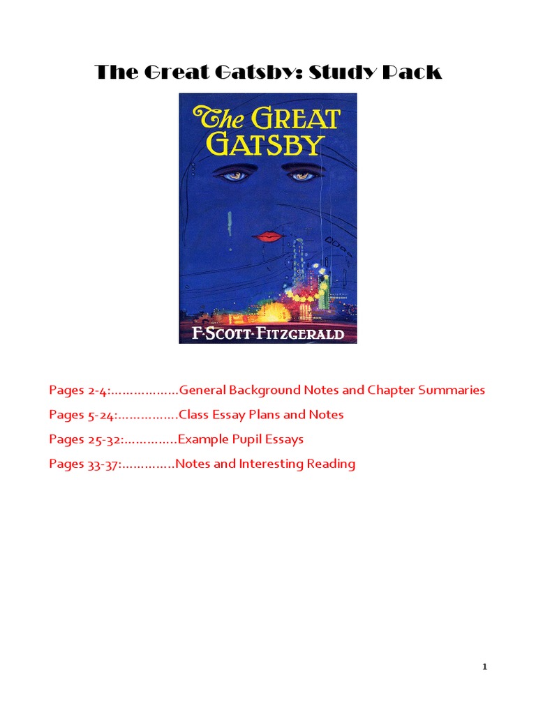 Great Gatsby Study Pack Overview | PDF | The Great Gatsby | F. Scott ...