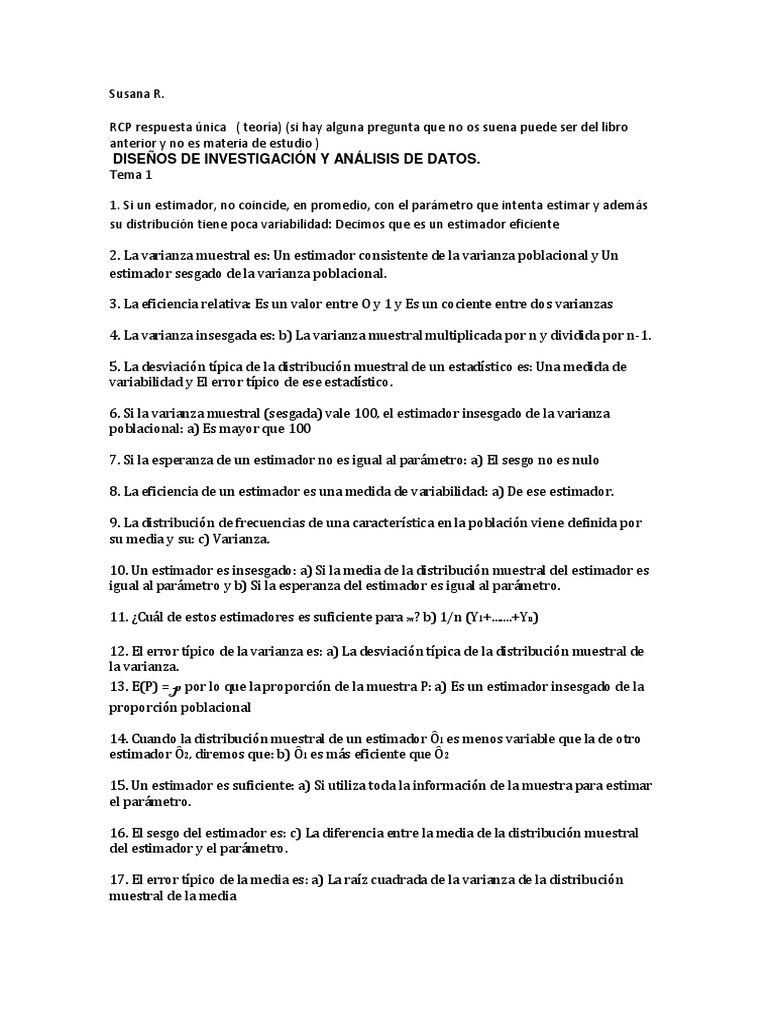 TEORIA DISEÑOS RCP Respuesta Unica. | PDF | Estimador | Análisis de variación