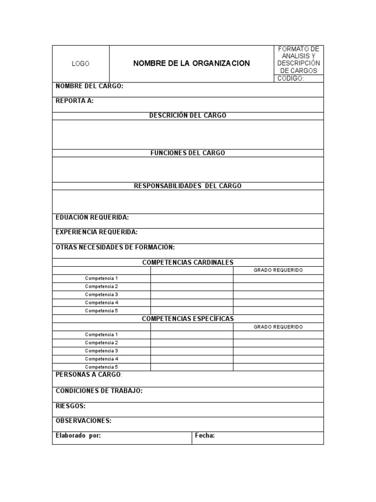 Formato Analisis y Descripcion de Cargos | PDF