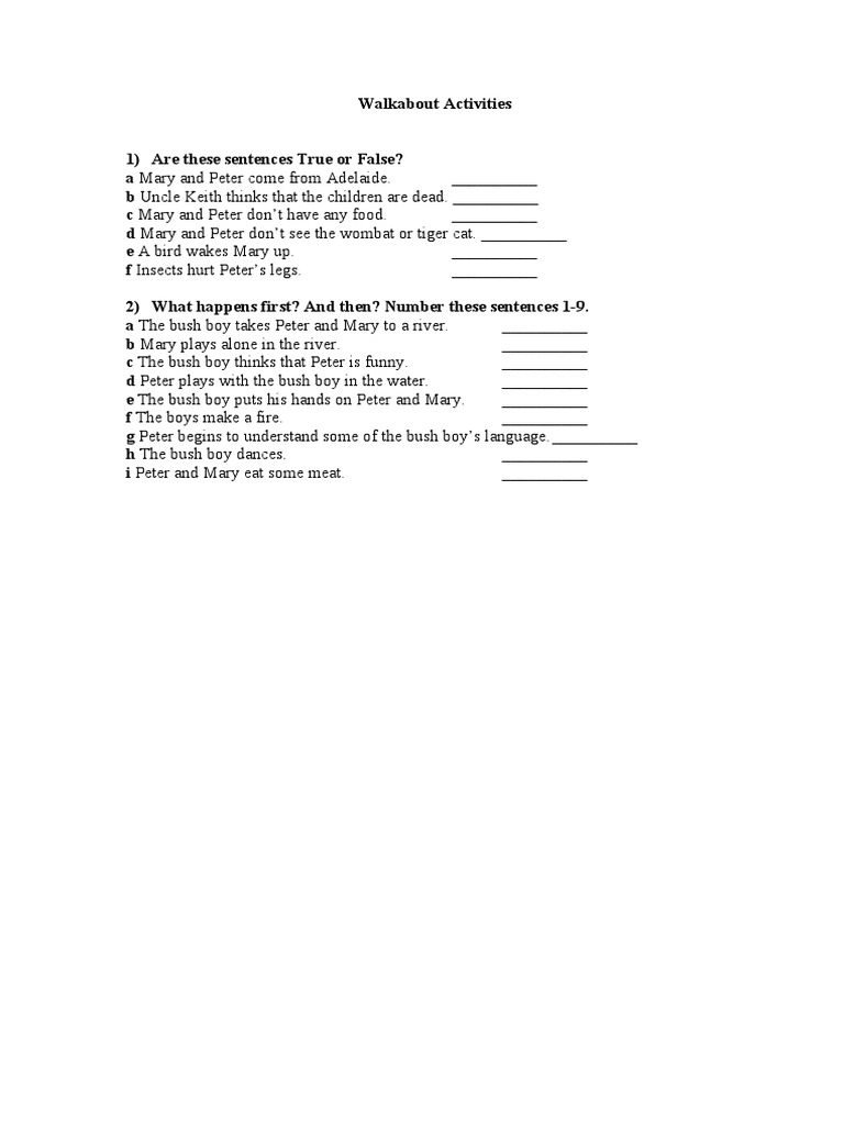 Walkabout Level 2 Activity | PDF