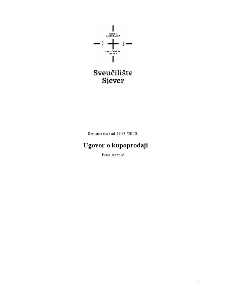Seminarski Rad Trgovačko Pravo Ugovor o Kupoprodaji | PDF