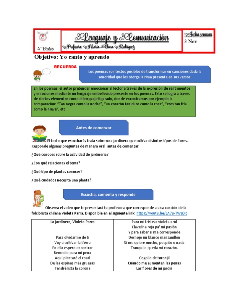 Clase 3 Nov Canción La Jardinera | PDF