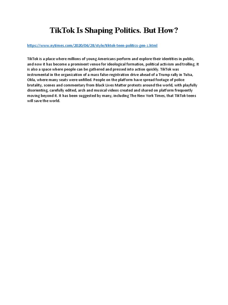 TikTok Is Shaping Politics | PDF