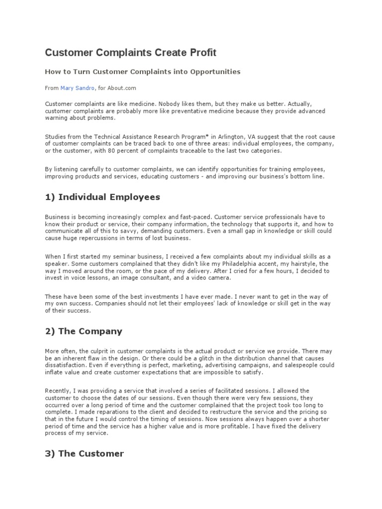 Transforming Customer Complaints into Profit | PDF | Customer | Sales