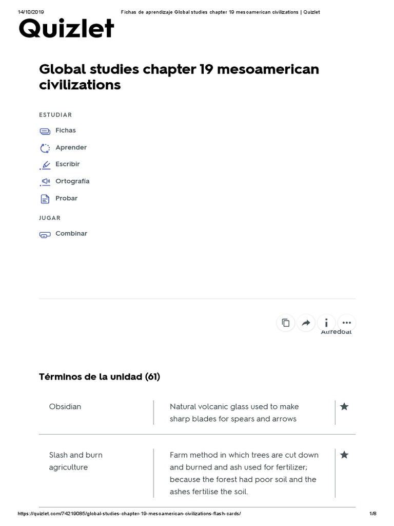 Fichas de Aprendizaje Global Studies Chapter 19 Mesoamerican ...