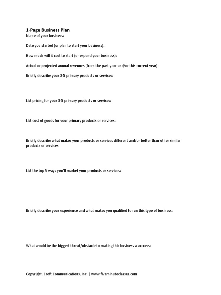 1 Page Business Plan Template PDF | PDF