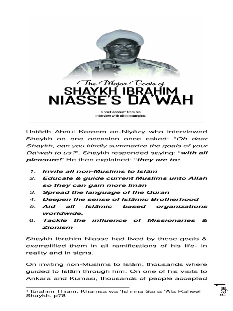 Goals of Shaykh Ibrahim Niasse | PDF | Sheikh | Prophets And Messengers ...