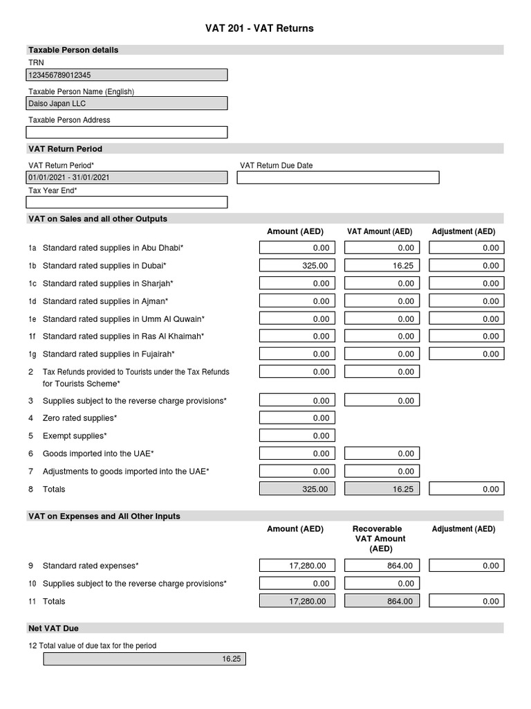VAT 201 - VAT Returns: Taxable Person Details | PDF | Value Added Tax ...