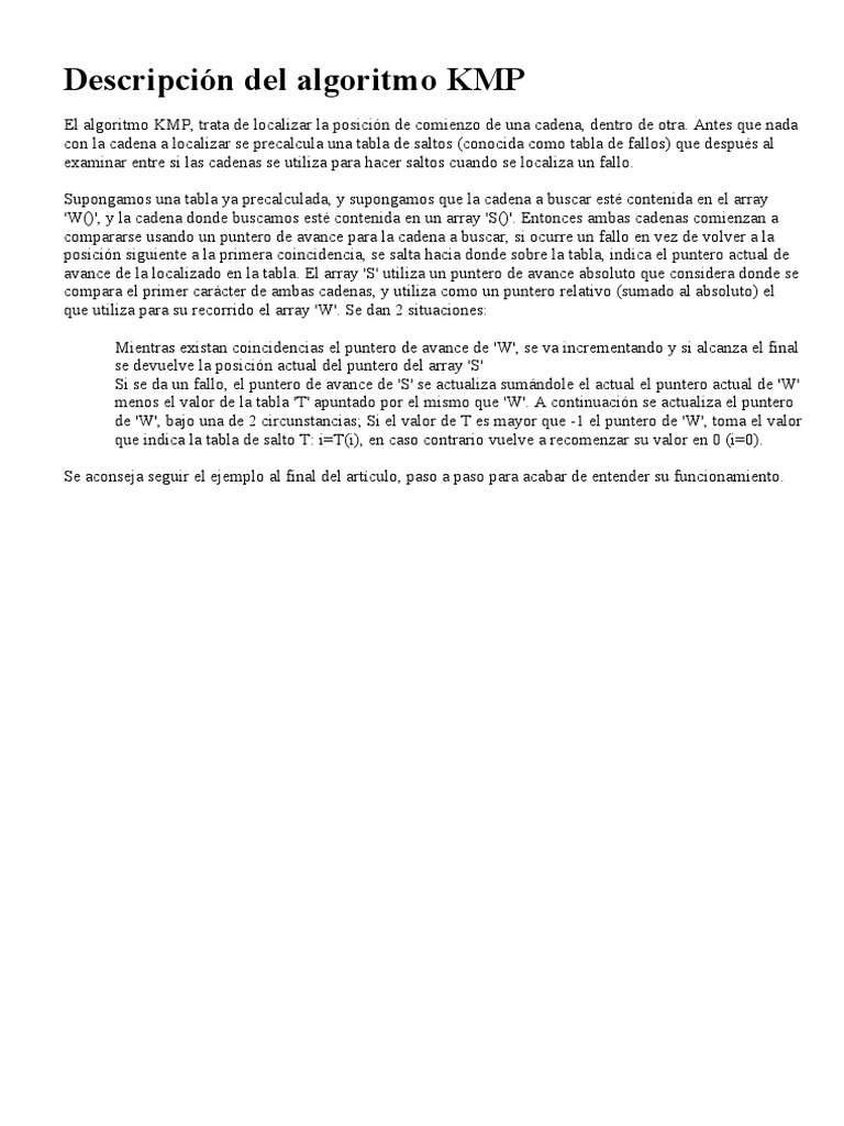 Algoritmo KMP: Búsqueda de Subcadenas | PDF | Algoritmos | Programación ...