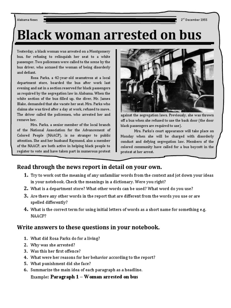 Black Woman Arrested On Bus | PDF | Rosa Parks | Justice