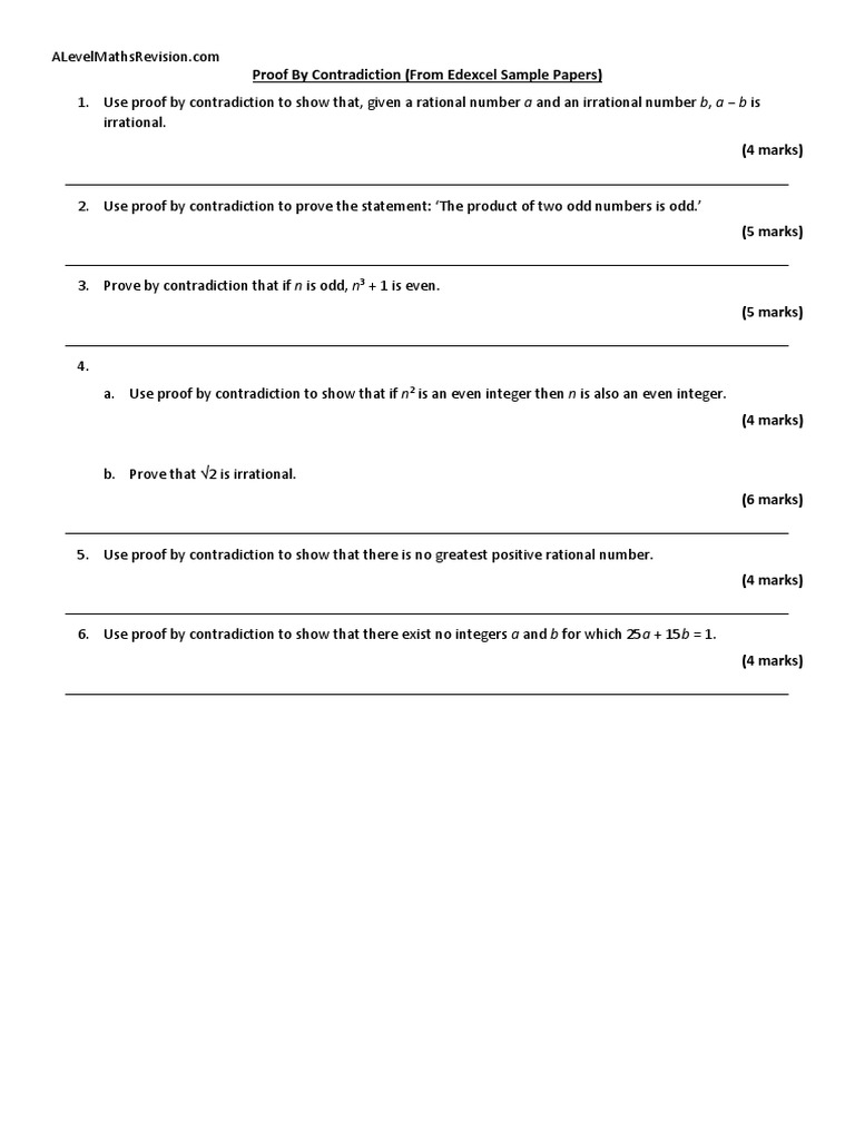 Proof by Contradiction Exam Questions | PDF
