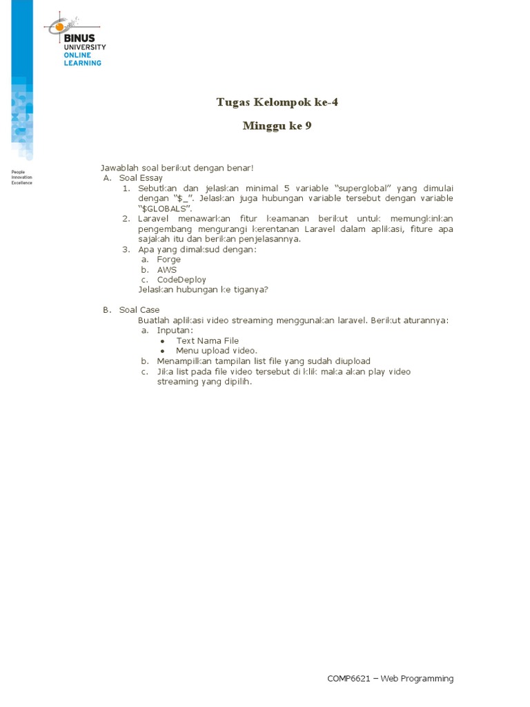 Tugas Kelompok Ke-4 Minggu Ke 9: COMP6621 - Web Programming | PDF