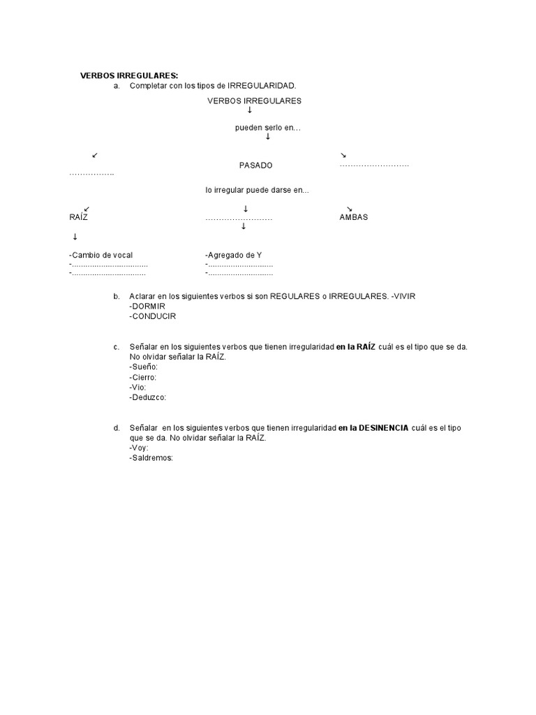 Verbos Irregulares Ejercicios Pdf