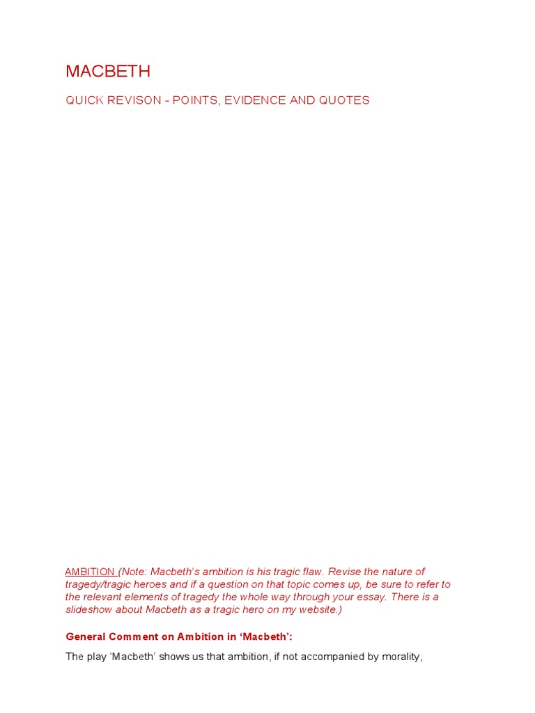 Macbeth - Quick Revision of Ambition | PDF | Macbeth | Shakespearean ...