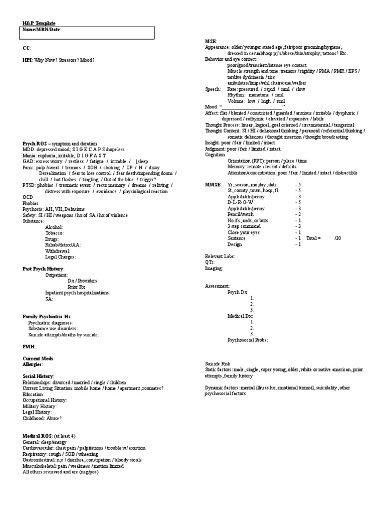 A Comprehensive Mental Status Examination Template | PDF | Mental ...