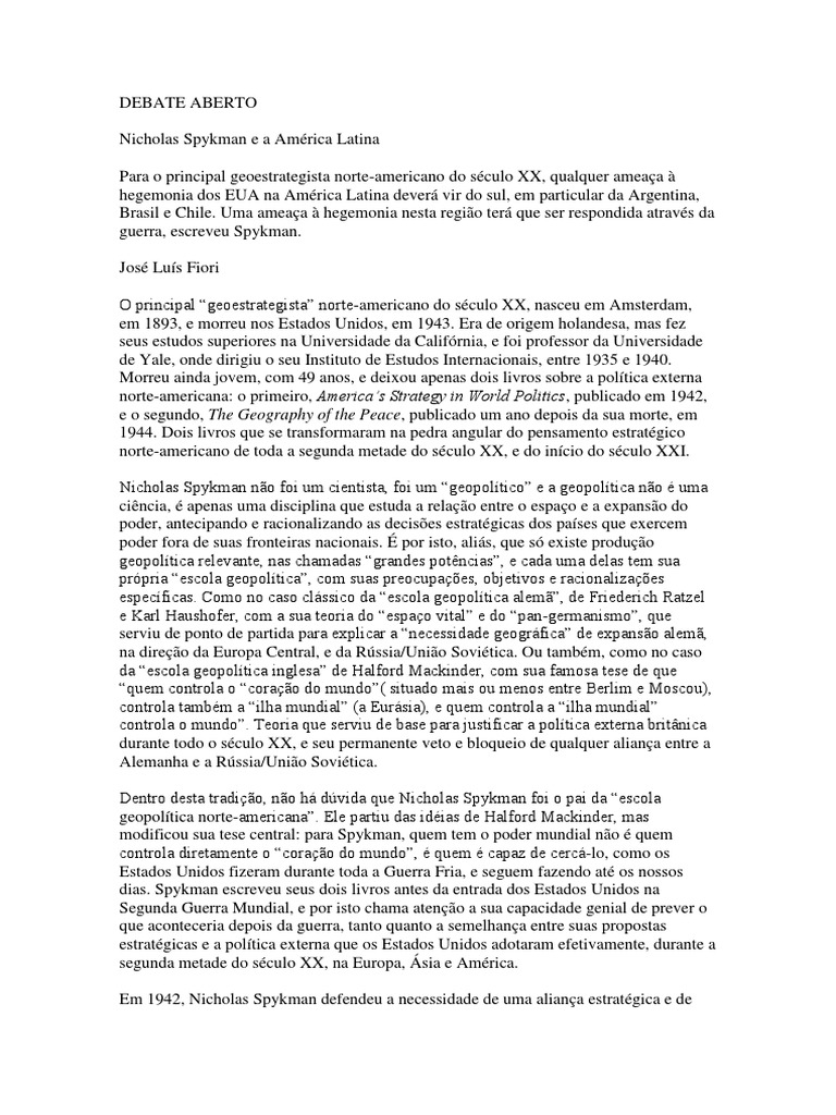 Nicholas Spykman e A America Latina | PDF | Geopolítica