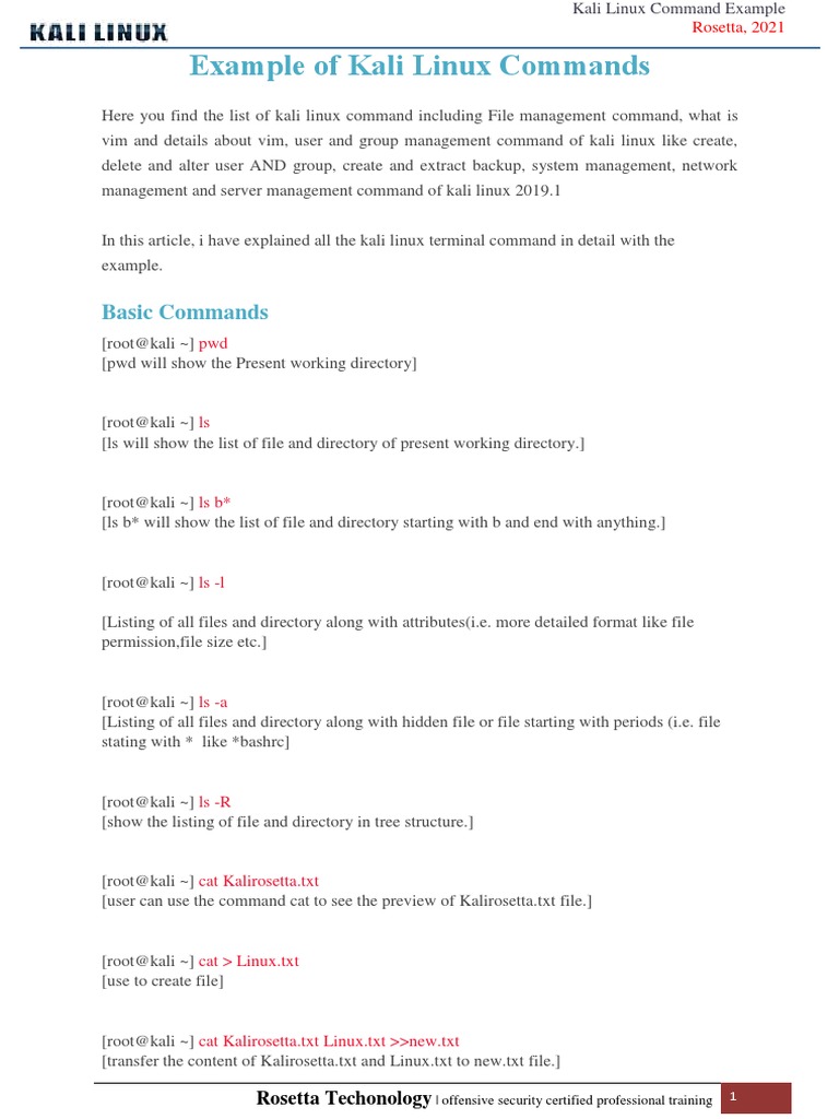 Kali Linux Comand Example | PDF | File Transfer Protocol | Computer File