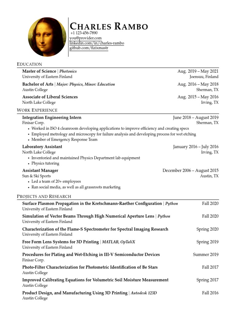 Charles Rambo: A Comprehensive Resume Showcasing a Physics Career ...