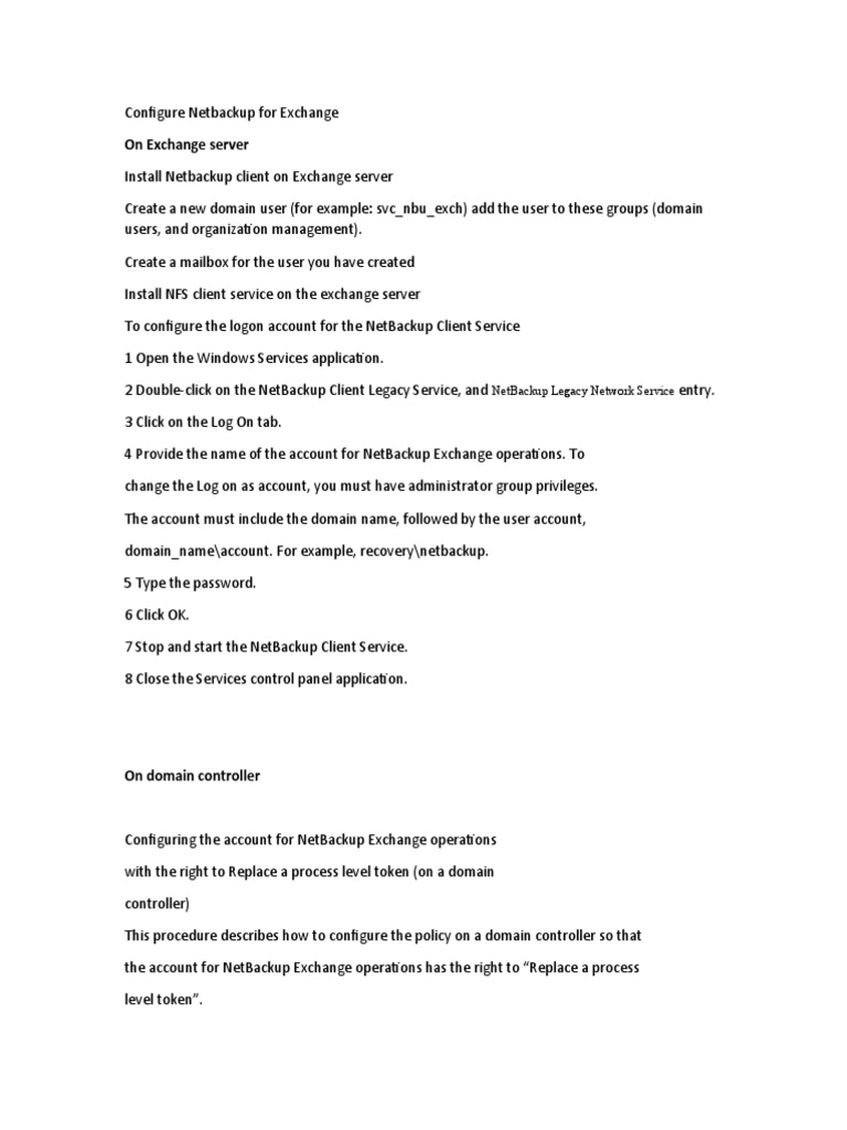 Configure Netbackup For Exchange | PDF | Computers