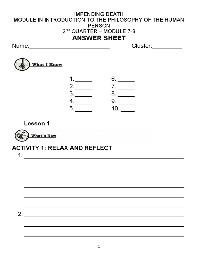 ANSWER SHEET PHILO Death | PDF