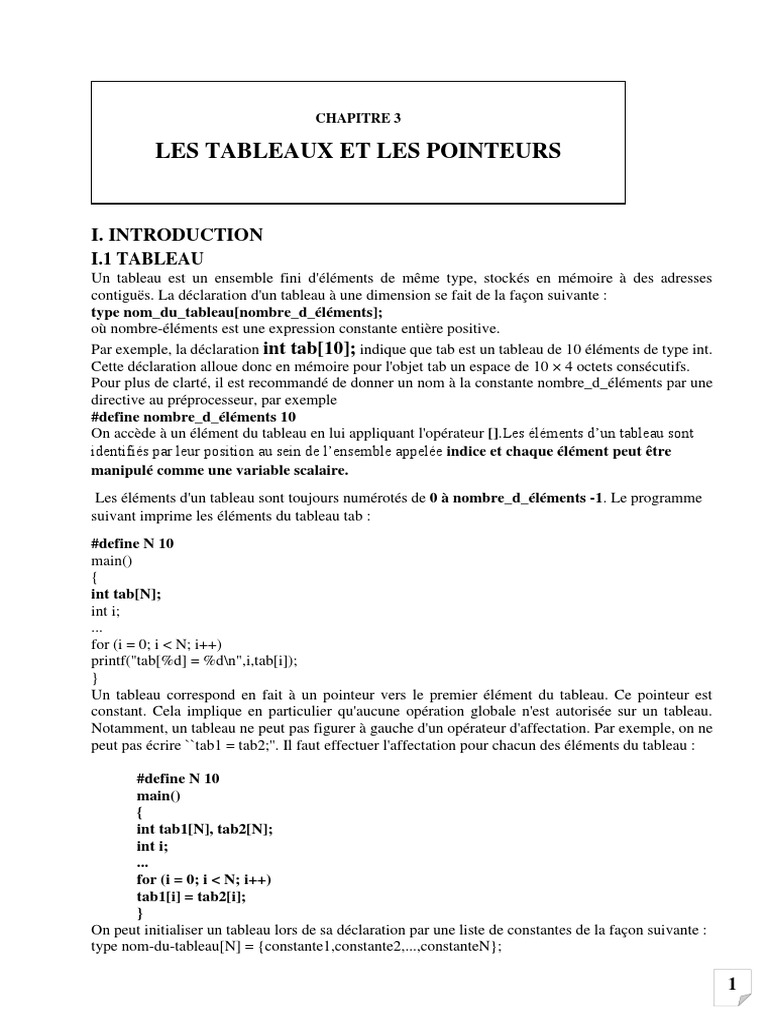 Chapitre 3 Les Tableaux Et Les Pointeurs | PDF | Pointeur ...