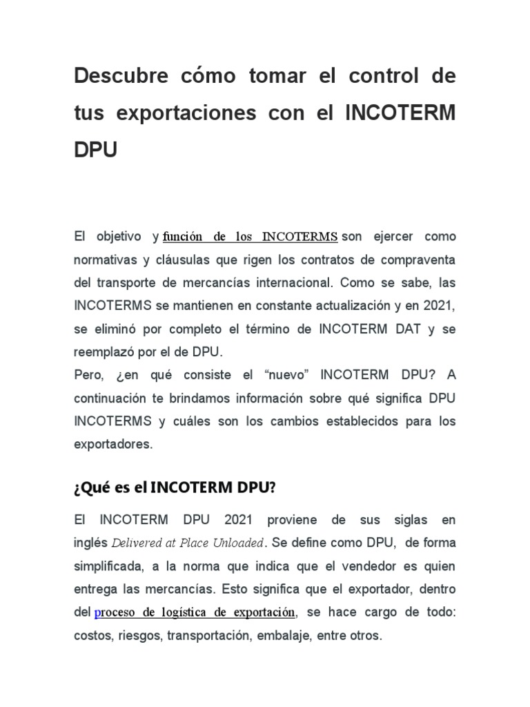 Incoterm Dpu | PDF | Economias | Business