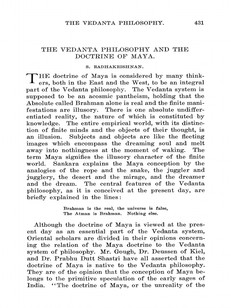 Vedanta and The Doctrine of Maya | PDF | Brahman | Vedanta