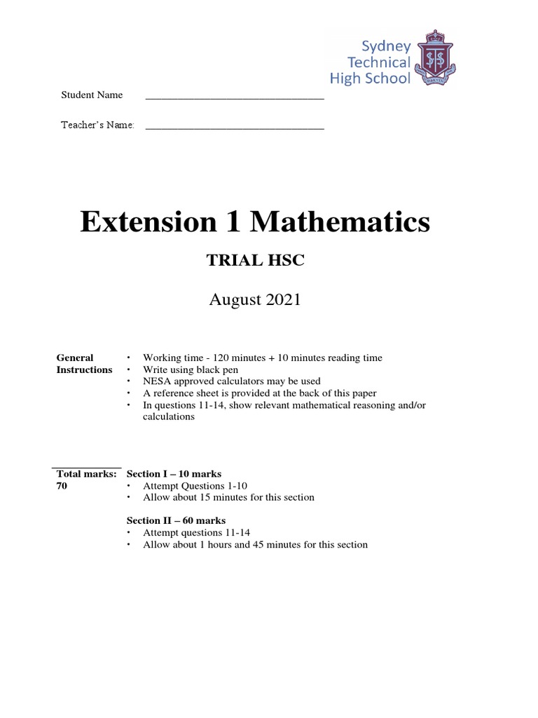 2021 Sths Maths Trial Extension1 1 | PDF | Normal Distribution ...