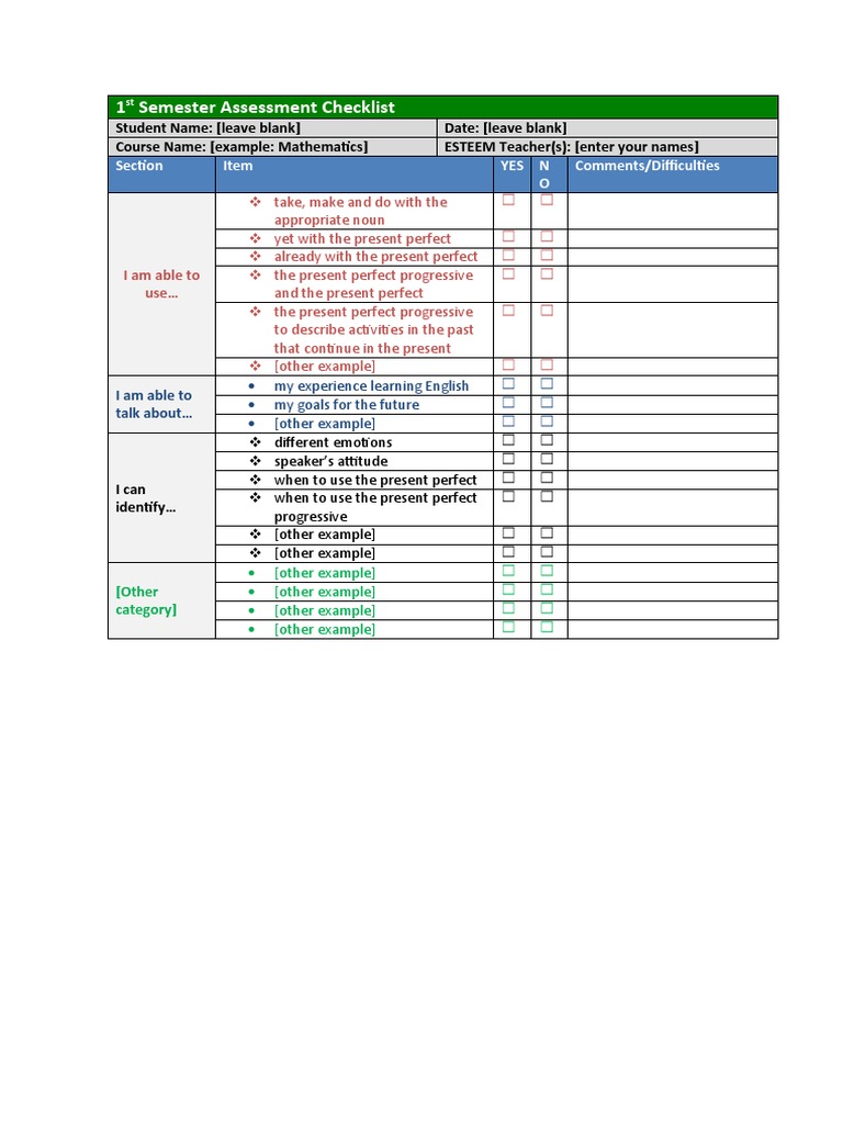 English Grammar Skills Checklist | PDF
